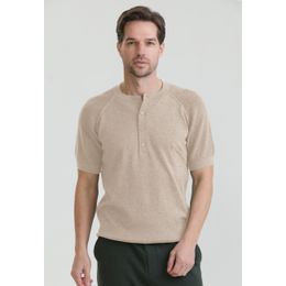 T-Shirt Basic-Strick-T-Shirt Mit Rundhalsausschnitt Und Kn&ouml;pfen
