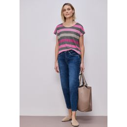 Shirttop Street One, Damen, Gr. 36, espresso braun, Jersey, Obermaterial: 80% Polyester, 20% Viskose, gestreift, regular fit normal, Rundhals, Tops Shirttop, mit Streifen Muster