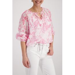 Langarmbluse monari "Bluse Blumendruck allover", Damen, Gr. 38, rosa gem, Web, Obermaterial: 100% Baumwolle, gemustert, regular fit taillenlang, Rundhals, elastischer Bund, Blusen, Regular fit mit Blumenmuster