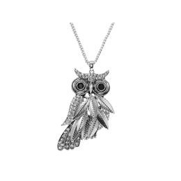 Steuer Modeschmuck Anh&auml;nger mit Kette Metall Eule Glasstein 83cm