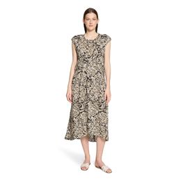 Midikleid Cartoon "Damen mit Muster", Damen, Gr. 38, Normalgr&ouml;&szlig;en, nature, schwarz, Obermaterial: 55% Baumwolle, 45% Lyocell, ausgestellt lang, Rundhals, Kleider Midikleid