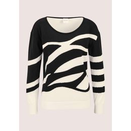 Madeleine Mode Longpullover MADELEINE "Pullover Sommer-Pullover mit Intarsien-Design", Damen, Gr. 34, schwarz (schwarz, wei&szlig;), Obermaterial: 100% Baumwolle CO., Modern, normal, Pullover Longpullover