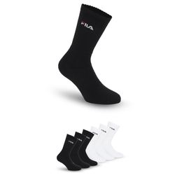 Sportsocken Fila "UNISEX CREW TENNIS FULL TERRY SOCKS", Damen, Gr. 43-46, schwarz-wei&szlig; (schwarz, wei&szlig;), Baumwollmischung, unifarben, normal, Socken Sportsocken, mit eingestrickem Logo