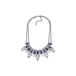 Steuer Modeschmuck Kette Metall Glasstein dunkelblau 53cm