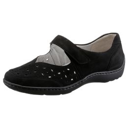 Waldl&auml;ufer Ballerina WALDL&Auml;UFER "HENNI", Damen, Gr. 7 (40,5), schwarz, Nubukleder, Schuhe Ballerina, Klettschuh, Komfortschuh mit Perforation, H-Weite