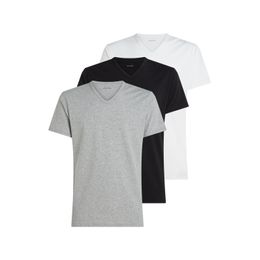 T-Shirt "S/S V NECK 3PK", Herren, Gr. XXL (56), schwarz-wei&szlig; (schwarz, wei&szlig;, grau), Jersey, Obermaterial: 57% Baumwolle, 38% Polyester, 5% Elasthan, Calvin Klein Underwear, unifarben, Basic, normal h&uuml;ftlang, V-Ausschnitt, abgesteppt, Shirts T-Shirt, mit Logo am Saum