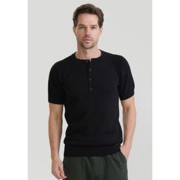 T-Shirt Basic-Strick-T-Shirt Mit Rundhalsausschnitt Und Kn&ouml;pfen