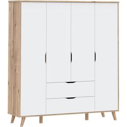 Kleiderschrank FORTE "Vankka, Dreht&uuml;renschrank, Viel Stauraum, skandinavischer Stil", planked eiche, wei&szlig;, B:184,1cm H:201,5cm T:52,7cm, Schr&auml;nke, Kleiderschrank, Made in Europe, mit Einlegeb&ouml;den+Kleiderstangen+Schubladen,grifflos
