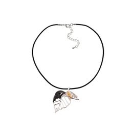 Steuer Modeschmuck Anh&auml;nger mit Kette Metall Blatt 3-farbig Lederband schwarz 45,5+7,0cm