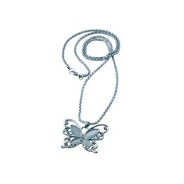 Steuer Modeschmuck Anh&auml;nger mit Kette Metall Schmetterling geb&uuml;rstet Katzenauge syn. wei&szlig;