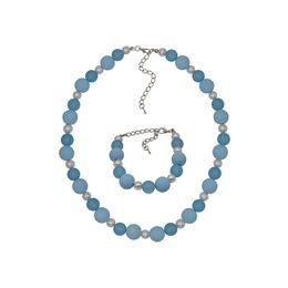 Steuer Modeschmuck Kette Set Armband und Collier Acrylperlen blau