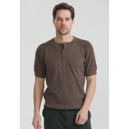 T-Shirt Basic-Strick-T-Shirt Mit Rundhalsausschnitt Und Kn&ouml;pfen