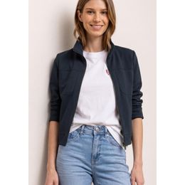 Blouson Street One, Damen, Gr. 38, shadowed navy, Web, Obermaterial: 65% Viskose, 30% Polyamid, 5% Elasthan. Futter: 100% Polyester, unifarben, normal h&uuml;ftlang, Rundhals, abgesteppte Kante, Jacken Blouson, mit Zipper und Brusttaschen