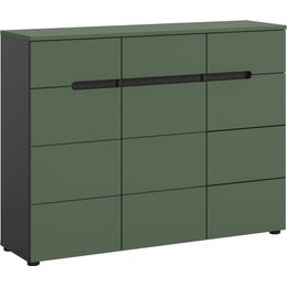 Garderobenschrank Home Affaire "REHAT, TOPSELLER, Breite 120 cm, 3 T&uuml;ren, 3 Schubk&auml;sten, 12 F&auml;cher", basalt grau, smoke gr&uuml;n, B:120cm H:94cm T:37cm, FSC-zertifizierter Holzwerkstoff, Schr&auml;nke, Garderobenschrank, Schuhschrank, Kommode, Schuhkommode, Anrichte, Sideboard