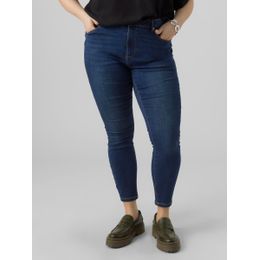 Skinny-fit-Jeans Vero Moda CURVE "VMSOPHIA HR SKINNY J VI3377 GA CUR NOOS", Damen, Gr. 52, L&auml;nge 32, blau (dunkelblau denim), Denim/Jeans, Obermaterial: 69% Baumwolle, 25% Polyester, 3% Elasthan, 3% Viskose, unifarben, skinny fit kn&ouml;chellang, Jeans
