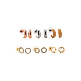 Steuer Modeschmuck Ohrstecker Set Metall 6 Paar glanz Stra&szlig; wei&szlig; vergoldet gelb rot rhodiniert