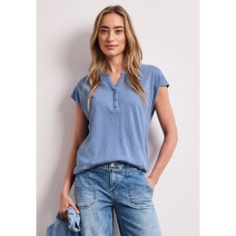 Shirttop Street One, Damen, Gr. 40, drift blau, Jersey, Obermaterial: 50% Baumwolle, 50% Modal, unifarben, normal h&uuml;ftbedeckend, Rundhals, Tops Shirttop, Sommershirt mit Split Neck
