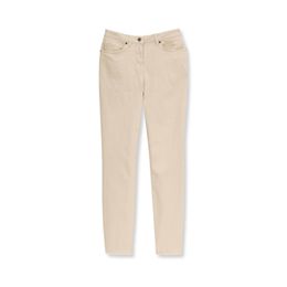 Madeleine Mode Regular-fit-Jeans MADELEINE "Jeans Mid Waist Skinny-Hose mit Fransen", Damen, Gr. 19, N + K Gr, grau (kiesel), Obermaterial: 92% Baumwolle CO. 6% Polyester PES. 2% Elasthan EL., Modern, normal, Jeans, mit Fransensaum