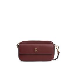 Umh&auml;ngetasche Tommy Hilfiger "TH ICON CAMERA BAG", Damen, Gr. B/H/T: 22cm x 12cm x 7cm, rot (braun), Lederimitat, Taschen Umh&auml;ngetasche, Damen Clutch, Schultertasche mit goldfarbenem TH-Logo