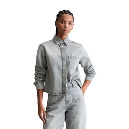 Marc O'Polo Jeansbluse MARC O'POLO DENIM "aus Rigid Denim", Damen, Gr. L, light grau, Obermaterial: 100% Baumwolle, unifarben, bauchfrei, Manschette, Blusen Jeansbluse