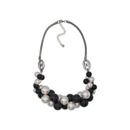 Steuer Modeschmuck Collier Metall silberfarben schwarze und cremefarbene Perlen
