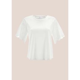 Madeleine Mode Shirtbluse MADELEINE "Blusenshirt Kurzes Sommerbluse mit Lochstickerei", Damen, Gr. 34, wei&szlig;, Obermaterial: 95% Baumwolle CO. 5% Elasthan EL., Modern, normal, Blusen