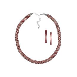 Steuer Modeschmuck Set Kette Ohrringe Metall 40+6,0cm glanz Glasstein rot