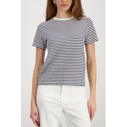 T-Shirt monari "Shirt Struktur", Damen, Gr. 36, marine ger, Jersey, Obermaterial: 47% Polyester, 27% Baumwolle, 23% Viskose, 3% Elasthan, geringelt, regular fit normal, Rundhals, abgesteppte Kante, Shirts T-Shirt, Rundhalsausschnitt, Strukturmuster, Regular Fit