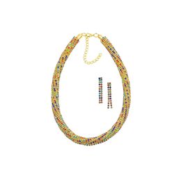 Steuer Modeschmuck Set Kette Ohrringe Metall 40+6,0cm glanz Glasstein multi