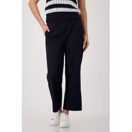 Culotte monari "Hose Sarah s Basic Cotton", Damen, Gr. 44, N-Gr, marine, Web, Obermaterial: 60% Baumwolle, 37% Polyamid, 3% Elasthan, unifarben, regular fit 7/8-L&auml;nge, Hosen Culotte, Regular fit mit elastischem Bund
