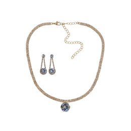 Steuer Modeschmuck Set Kette Ohrringe Metall 51cm vergoldet glanz Glasstein wei&szlig;