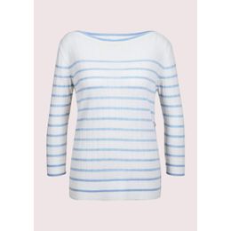 Madeleine Mode Longpullover MADELEINE "Pullover Halbarm Pullover, maritime Streifen", Damen, Gr. 34, blau (rauchblau, wei&szlig;), Obermaterial: 100% Schurwolle WV., Modern, normal, U-Boot-Ausschnitt, Pullover Longpullover