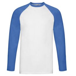 Fruit of the Loom - "Valueweight" T-Shirt f&uuml;r Herren - Baseball Lang&auml;rmlig (Wei&szlig;/K&ouml;nigsblau)