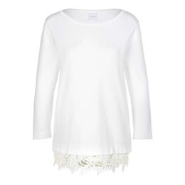 Madeleine Mode Longpullover MADELEINE "Pullover Schmaler Pullover mit Spitzensaum", Damen, Gr. 34, wei&szlig;, Obermaterial: 70% Viskose CV. 30% Polyamid PA., Modern, normal, Pullover Longpullover