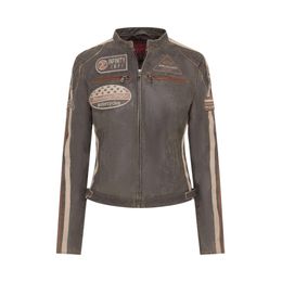 Damen Vintage Hellbraune Leder Biker Racing Badges Jacke-Agadir