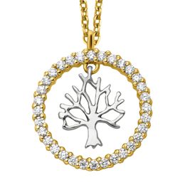 JULIE JULSEN Anh&auml;nger mit Kette 925/- Sterling Silber rhodiniert/vergoldet Lebensbaum Zirkonia