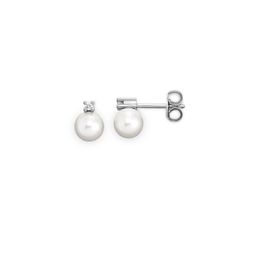 OROLINO Ohrstecker Gold 585 mit 2 wei&szlig;en Akoya-Perlen und 2x Brillant zus. 0,04ct.