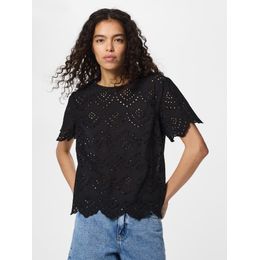Shirttop Pieces "PCVILDE SS TOP WVN NOOS", Damen, Gr. S, schwarz, Obermaterial: 100% Baumwolle, unifarben, regular fit normal, Rundhals, Tops Shirttop, mit Allover-Lochstickerei