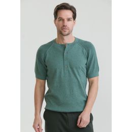 T-Shirt Basic-Strick-T-Shirt Mit Rundhalsausschnitt Und Kn&ouml;pfen