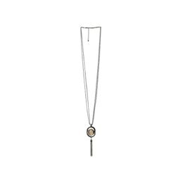 Steuer Modeschmuck Anh&auml;nger mit Kette oval mit Quaste mittig Glasstein