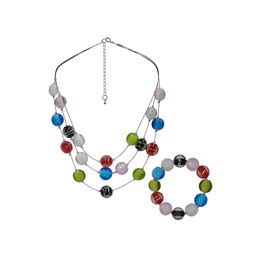 Steuer Modeschmuck Schmuckset Set aus Collier und Armband mit bunten Glassteinen