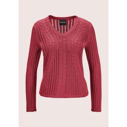 Madeleine Mode Longpullover MADELEINE "Pullover Warmer Strickpullover mit Zopf, Ajour", Damen, Gr. 34, rosa (rosenholz), Obermaterial: 50% Baumwolle CO. 50% Polyacryl PAN., Modern, normal, V-Ausschnitt, Pullover Longpullover