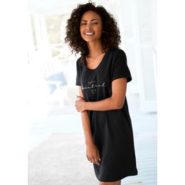 Bigshirt Vivance Dreams, Damen, Gr. 32/34, schwarz, Single Jersey, Obermaterial: 100% Baumwolle, unifarben, Basic, bequem mini, Rundhals, Shirts, mit Frontdruck