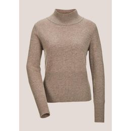 Madeleine Mode Longpullover MADELEINE "Pullover Modischer Langarmpullover mit Stehkragen", Damen, Gr. 40/42, beige (cappuccino, melange), Obermaterial: 25% Alpaka WP. 25% Polyamid PA. 25% Schurwolle WV. 25% Viskose CV., Modern, normal, Pullover Longpullover