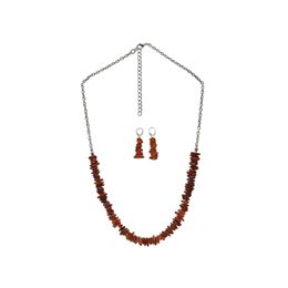 Steuer Modeschmuck Schmuckset Set aus Collier und Ohrh&auml;nger Bernstein braun
