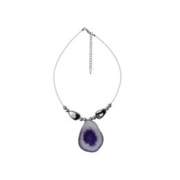Steuer Modeschmuck Collier Drahtcollier silberfarben Silberelemente und Achatscheibe lila