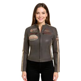 Damen Vintage Hellbraune Lederjacke mit Rennabzeichen, Dalby