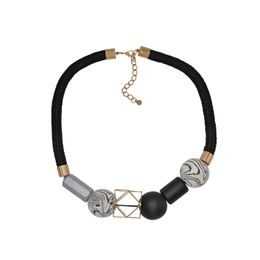 Steuer Modeschmuck Collier mit Zierde in schwarz/gold/wei&szlig; und silber