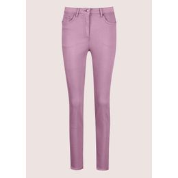 Madeleine Mode Regular-fit-Jeans MADELEINE "Jeans Mid Waist Skinny-Hose mit Fransen", Damen, Gr. 19, N + K Gr, lila (malve), Obermaterial: 92% Baumwolle CO. 6% Polyester PES. 2% Elasthan EL., Modern, normal, Jeans, mit Fransensaum