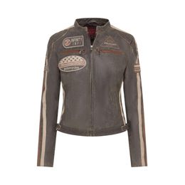 Damen Vintage Hellbraune Leder Biker Racing Badges Jacke-Agadir